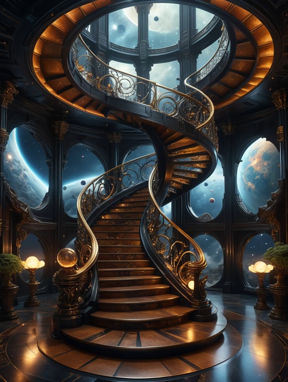 Premium Free ai Images | futuristic stairs winding towards celestial ...
