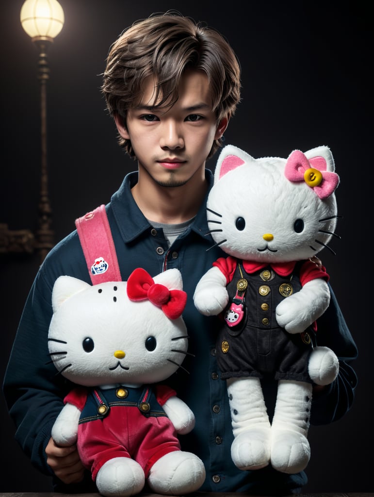 Premium Free ai Images | felix from straykids holding hello kitty plush
