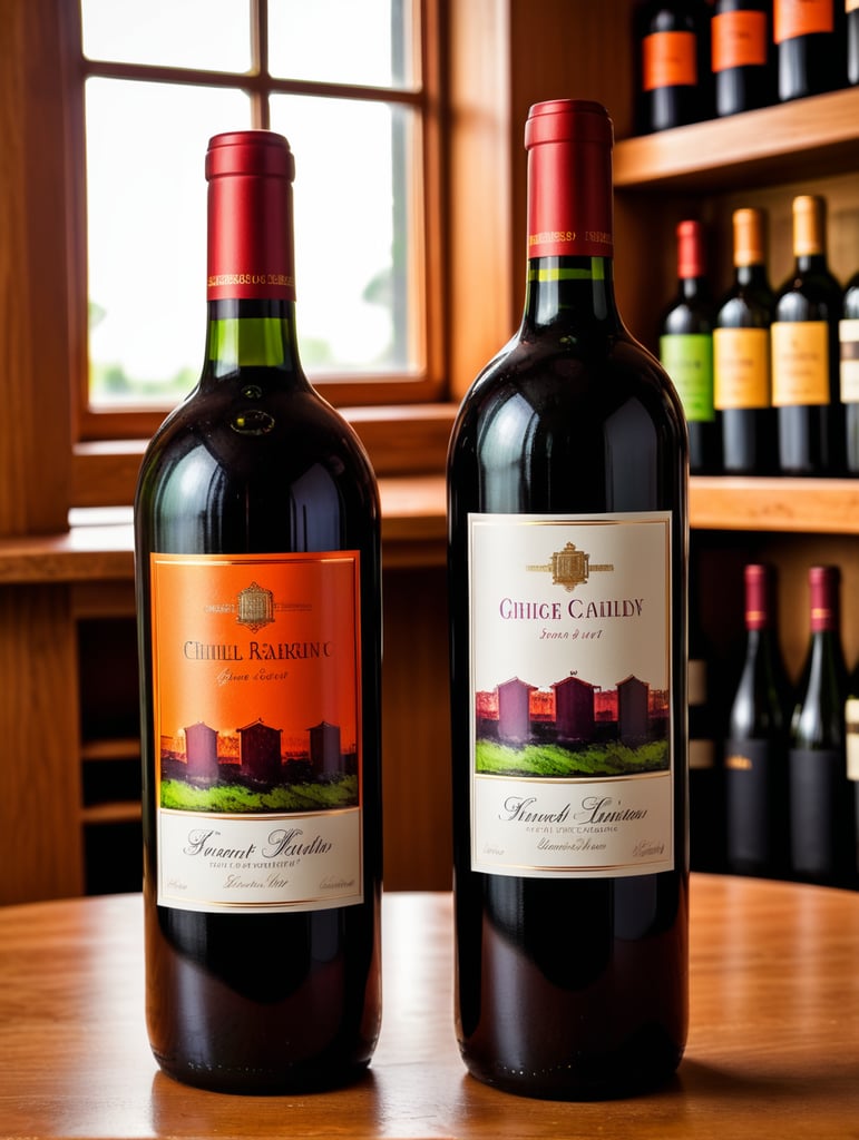 Premium Free ai Images | dos botellas de vino tinto con etiquetas ...
