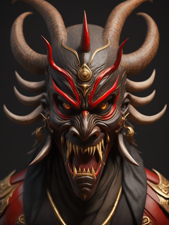 Premium Free ai Images | wooden red japanese demon mask with fangs and ...
