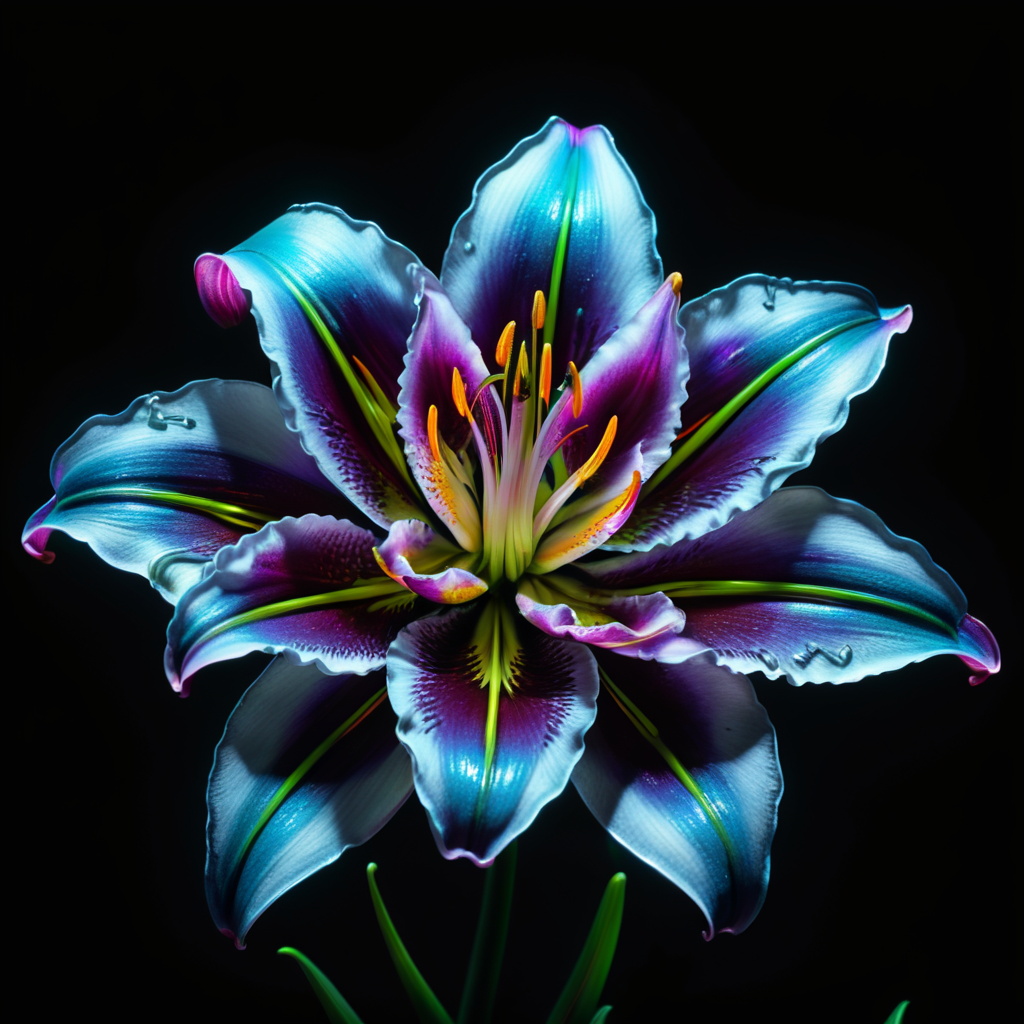 Premium Free ai Images | holographic neon lily with black background