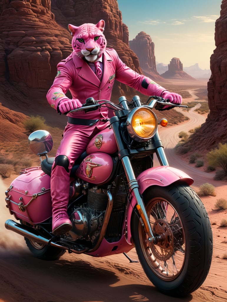 Premium Free ai Images | pantera color de rosa andando de moto el fondo ...