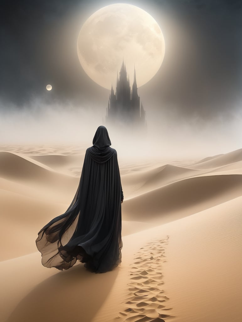 Premium Free ai Images | view from behind ethereal misty black cloaked ...