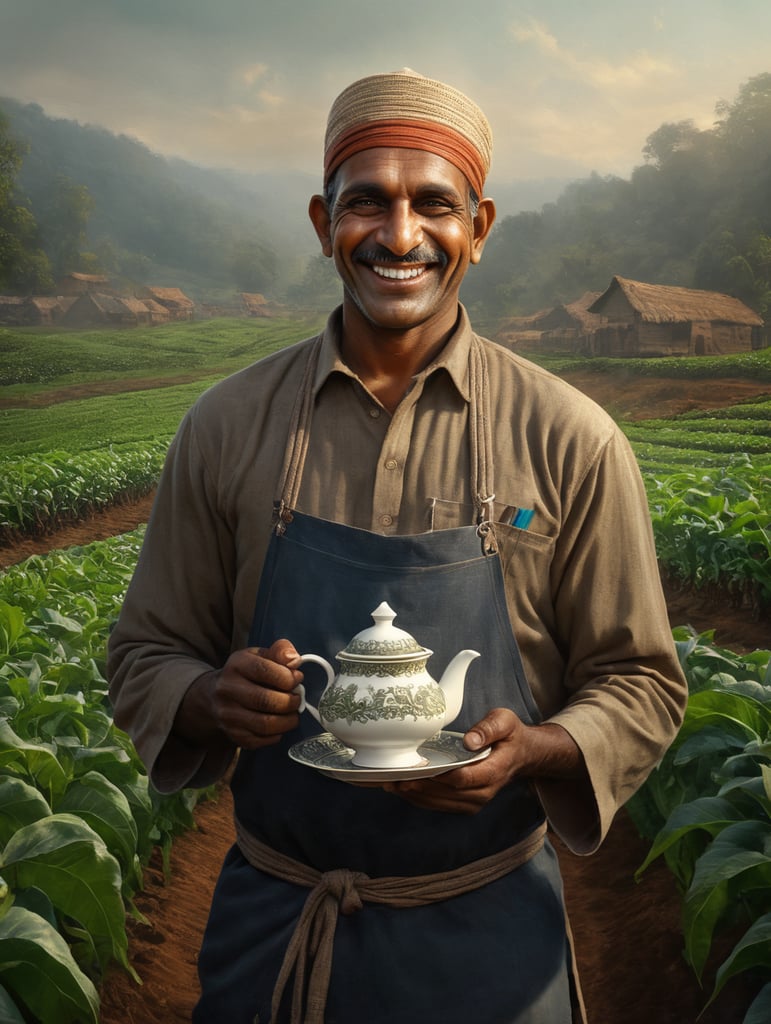 Lumenor AI Image Generation - smiling tea indian farmer holding tea in ...
