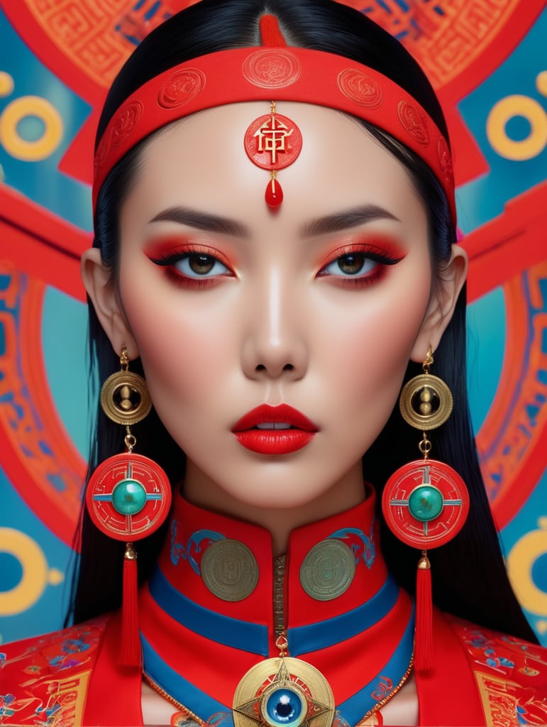 Premium Free ai Images | pretty chinese model with occult symbols by ...