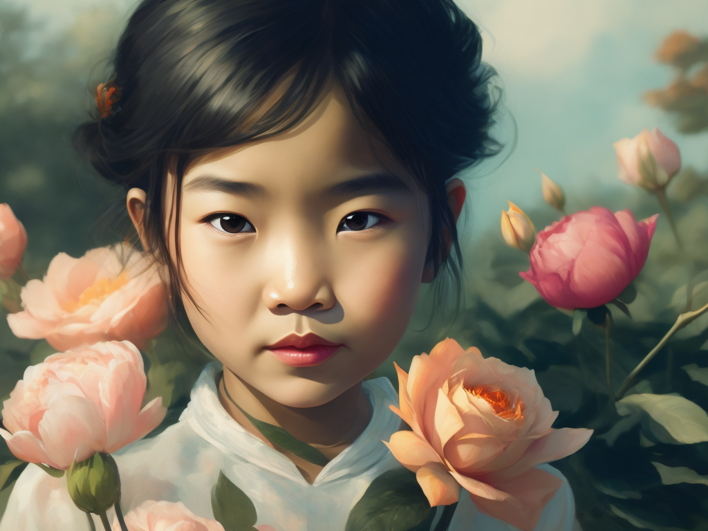 Premium Free ai Images | asian happy little girl in victorian dress ...