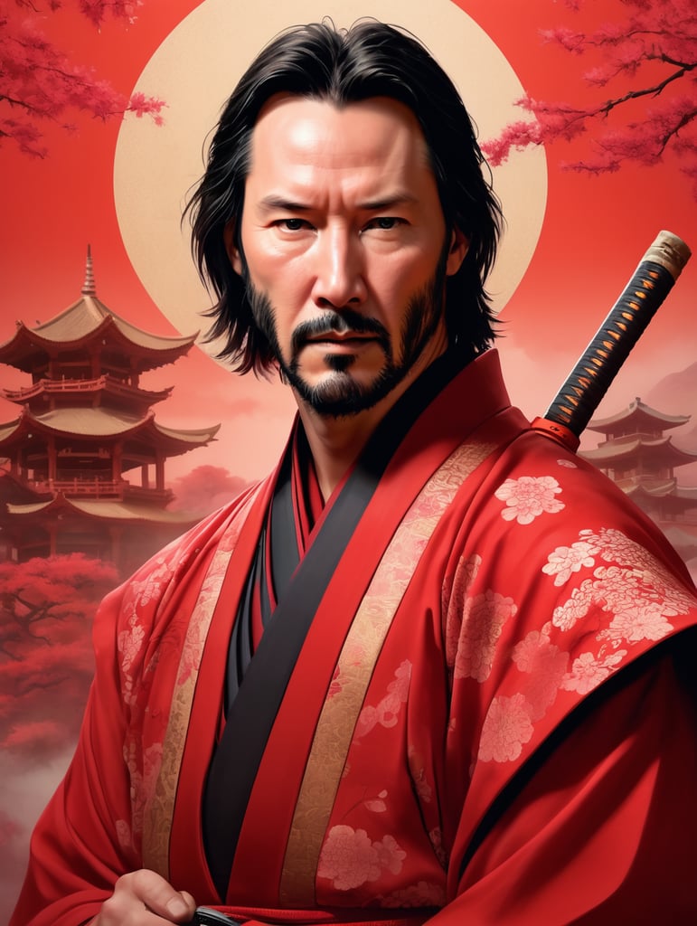 Premium Free ai Images | portrait of keanu reeves as samurai in red ...