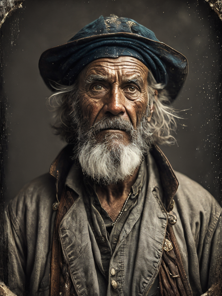 Lumenor AI Image Generation - wet plate photograph of grizzled old sea ...