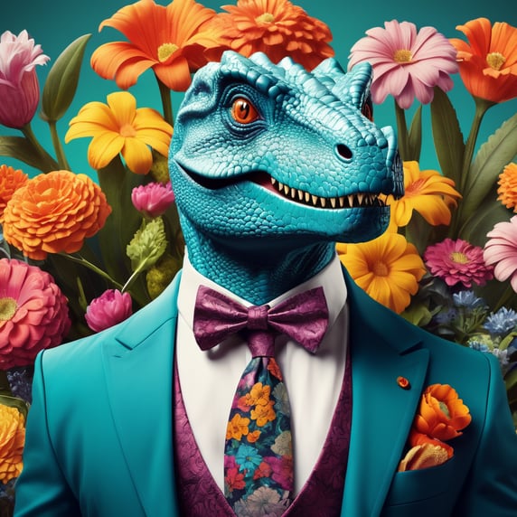 Premium Free ai Images | shirt design of dapper dinosaur and flowers ...
