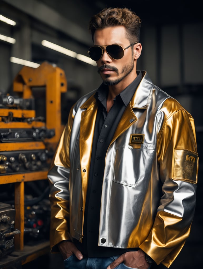 Premium Free ai Images | welder jacket futurist mechanic gold silver ...