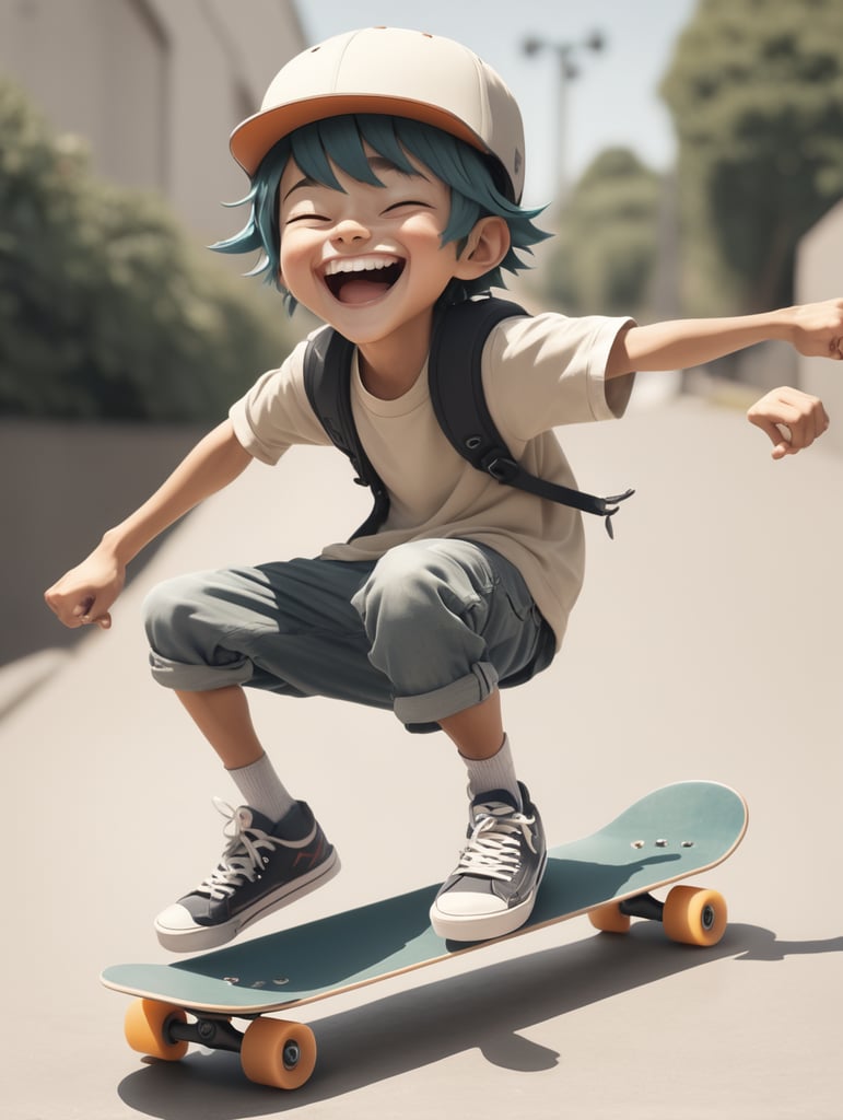 Premium Free ai Images | anime skateboarder character rolling and laughing