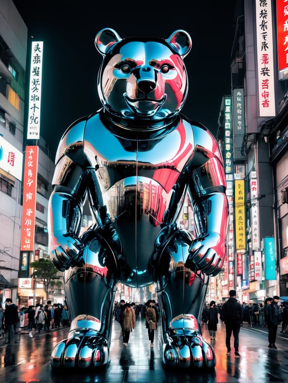 Premium Free ai Images | giant japanese chrome bear polished chrome ...