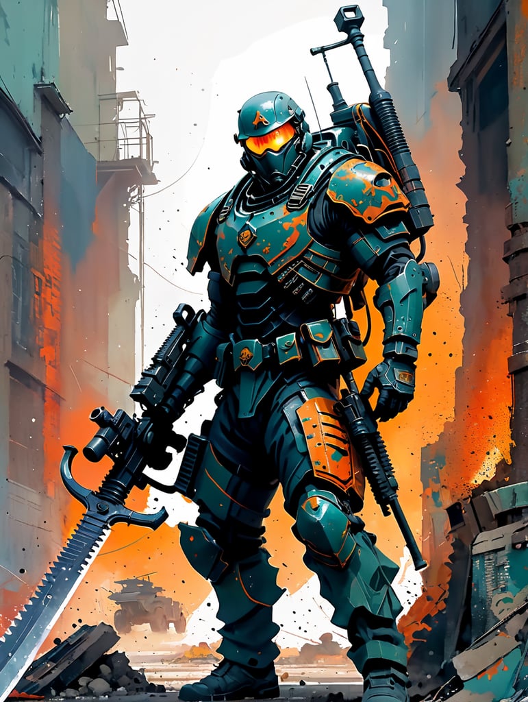 Premium Free ai Images | illustration soldier holding heavy machine gun ...