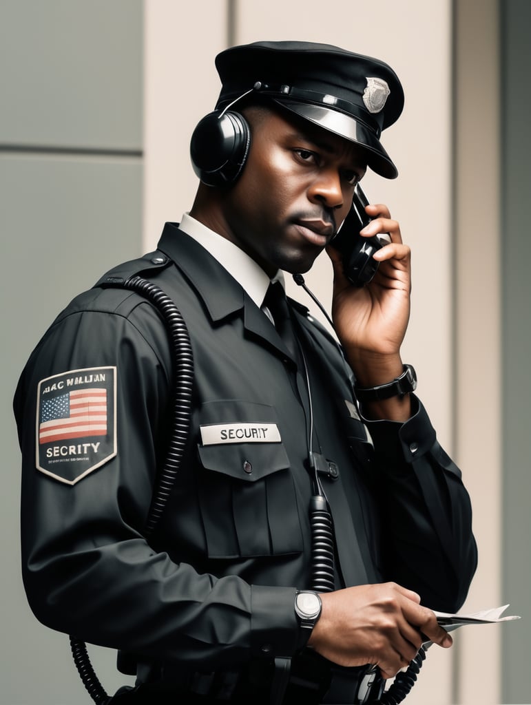 Premium Free ai Images | black security agent call on radio