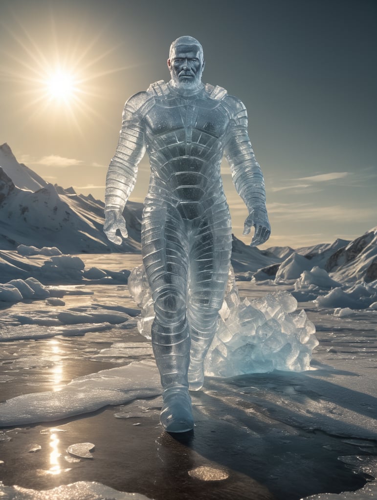 Premium Free ai Images | translucent man made from the ice walking on ...
