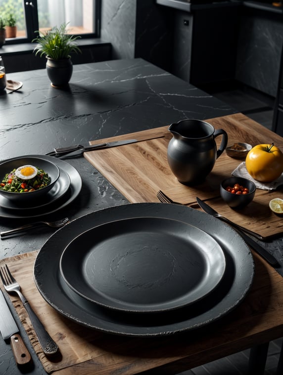 Premium Free ai Images | modern kitchen table empty plate mockup