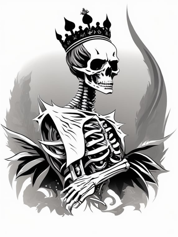 Premium Free ai Images | vector art of queen skeleton tattoo linocut ...