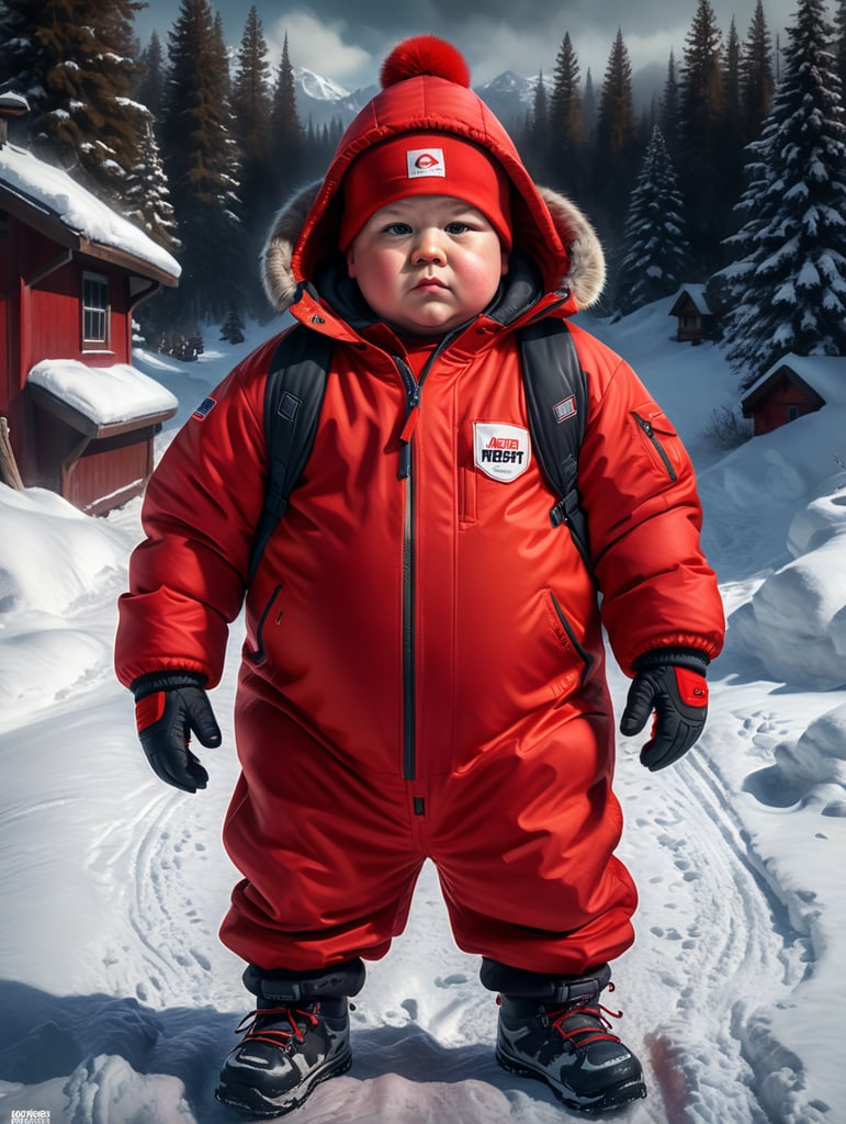 Premium Free ai Images | fat boy wearing red snowsuit