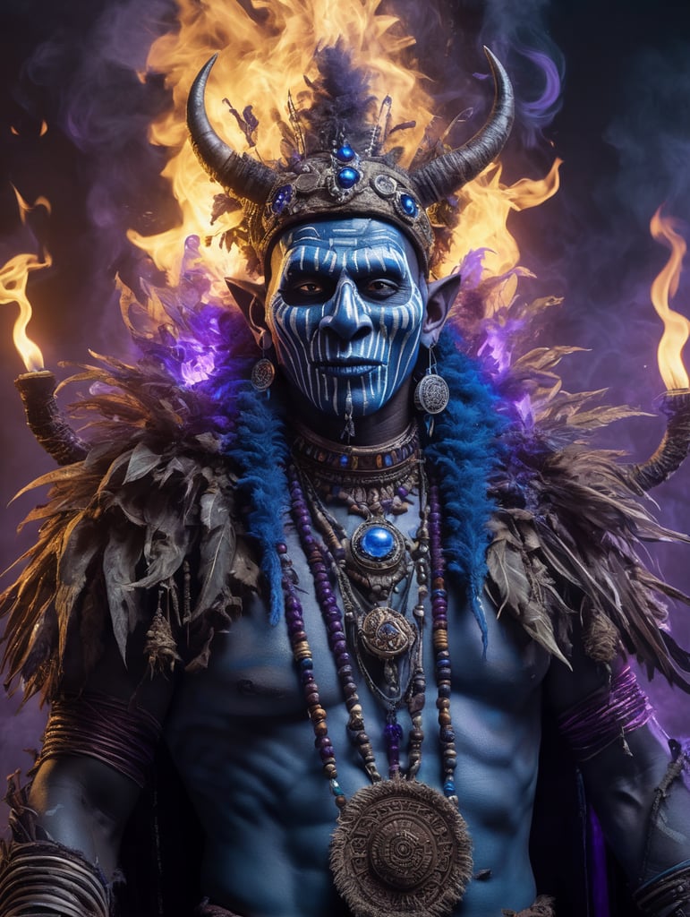 Premium Free ai Images | witch doctor wearing voodoo mask surrounded by ...