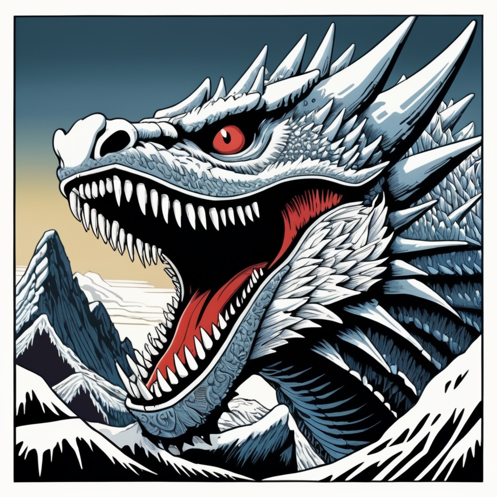 Premium Free ai Images | beautiful linocut illustration of shimu kaiju ...