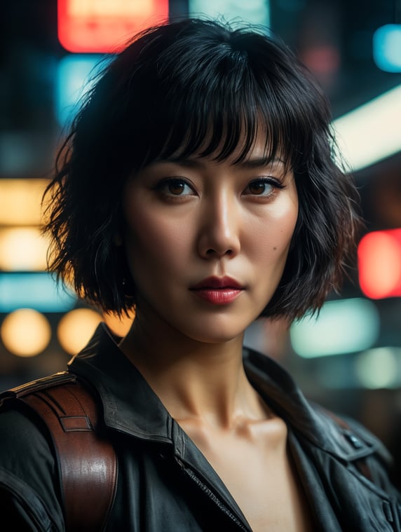 Premium Free ai Images | motoko kusanagi in blade runner neo noir ...