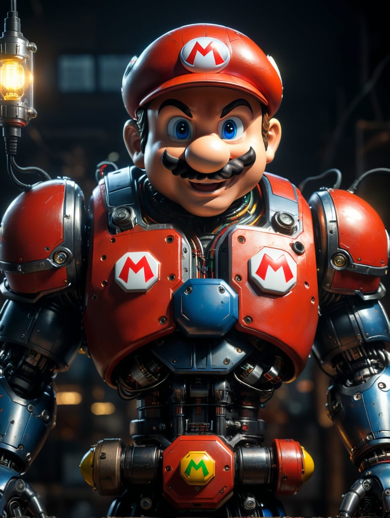 Premium Free ai Images | super mario bros robotic made with cables and ...