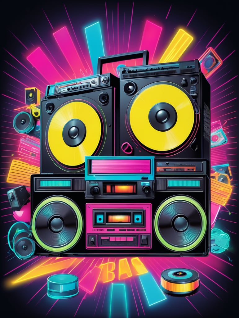 Premium Free ai Images | style retro party poster featuring boom box ...