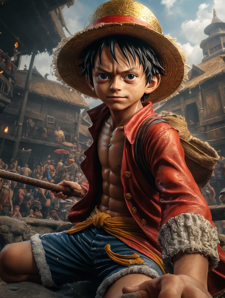 Premium Free ai Images | one piece luffy young with morning light