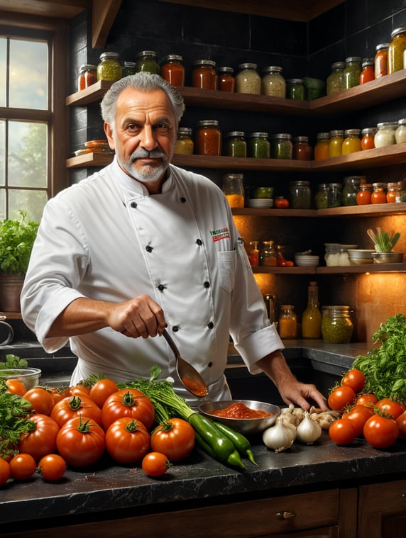 Premium Free ai Images | older italian chef in the back of kitchen ...
