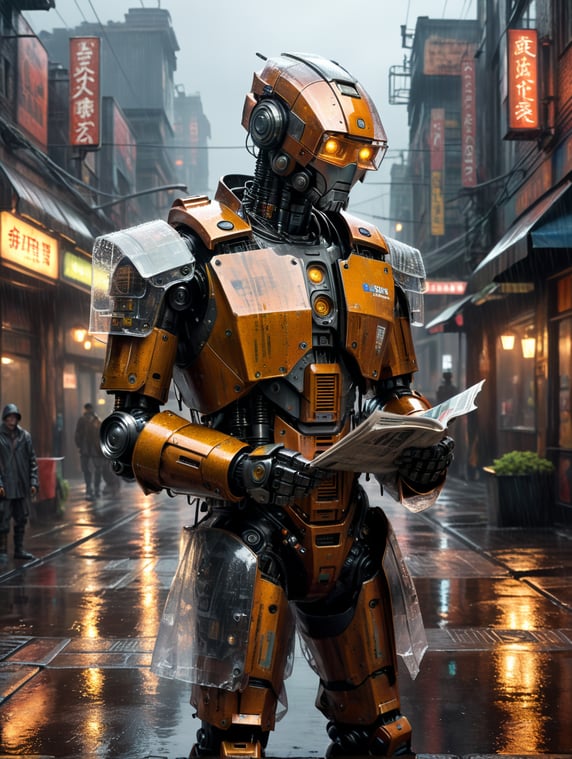 Premium Free ai Images | robot wearing transparent raincoat standing ...