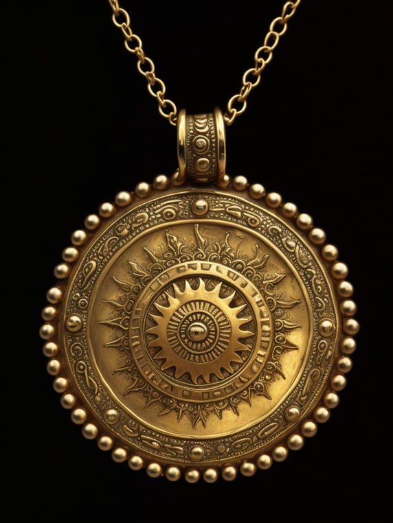 Premium Free ai Images | ancient gold sun neckless deep carved gold ...