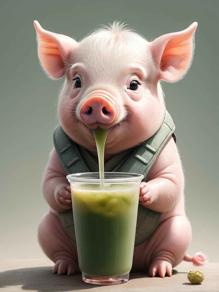 Premium Free ai Images | cute pig drinking boba