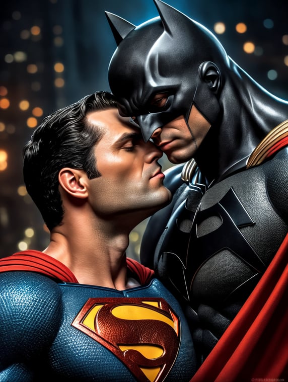 Premium Free ai Images | superman kissing batman bright and saturated ...