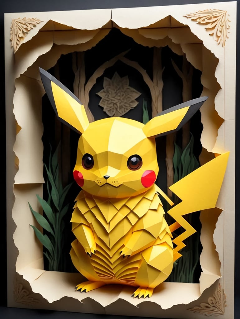 Premium Free ai Images | papercut pikachu realistic
