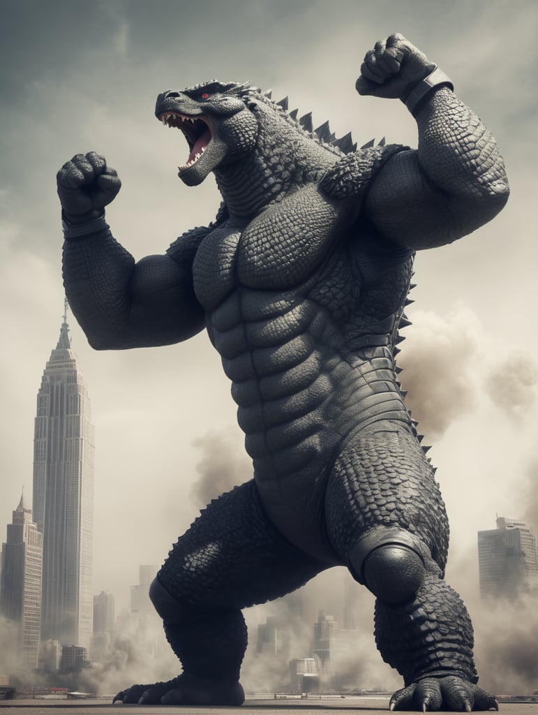 Premium Free ai Images | godzilla in boxing match flexing his muscles ...