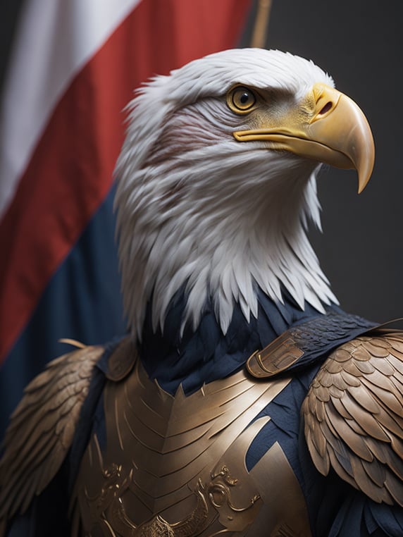 Premium Free ai Images | bald eagle wearing armor holding an russian flag