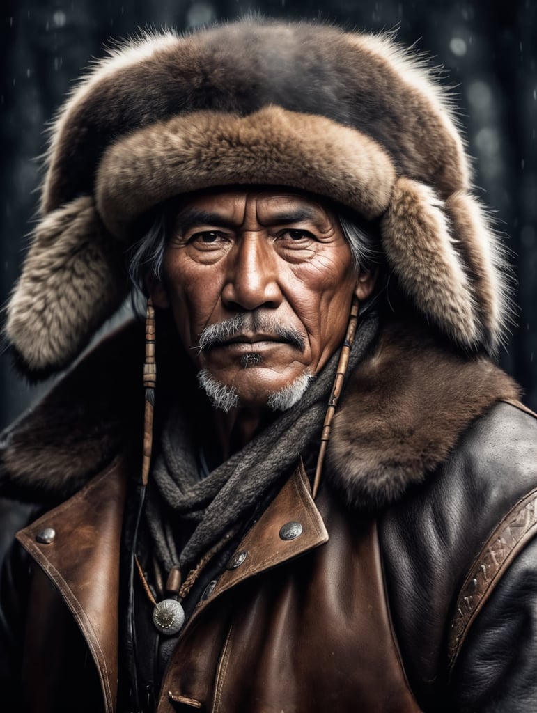 Premium Free ai Images | portrait old western native american hunter ...