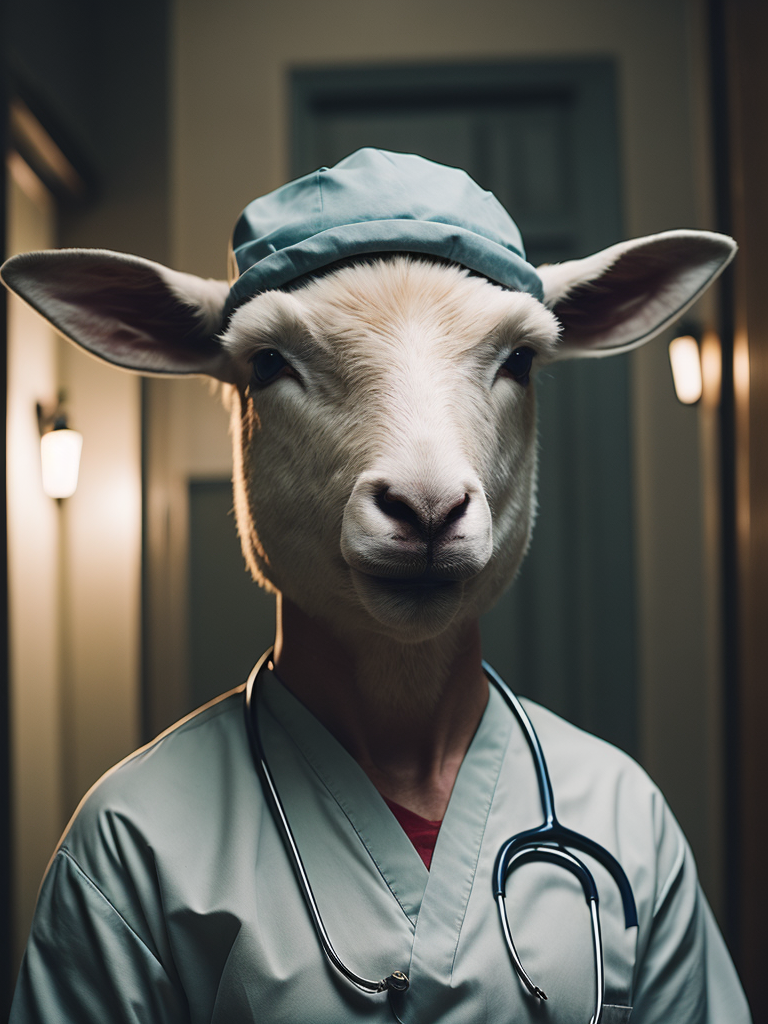 Premium Free ai Images | sheep look like human stylized as nurse in the ...