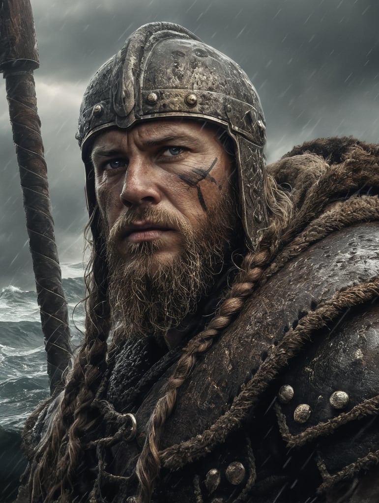 Lumenor AI Image Generation - concept art portrait of viking warrior at the boat in the ocean ...