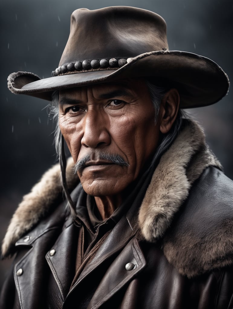 Premium Free ai Images | portrait old western native american hunter ...