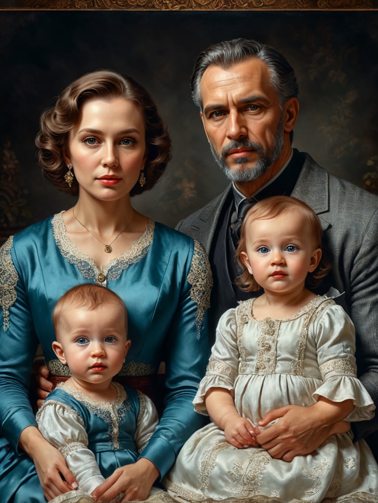 Premium Free ai Images | vintage family portrait with babies