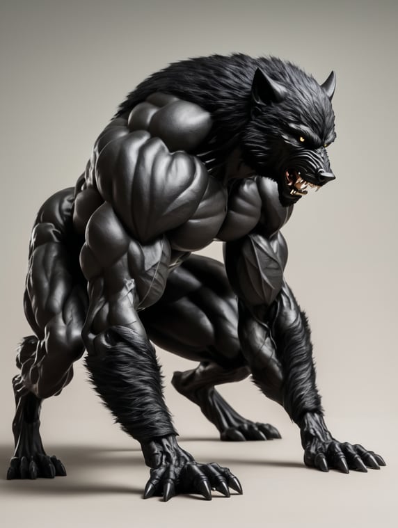 Premium Free ai Images | muscular side view sleek black wolfman crawling