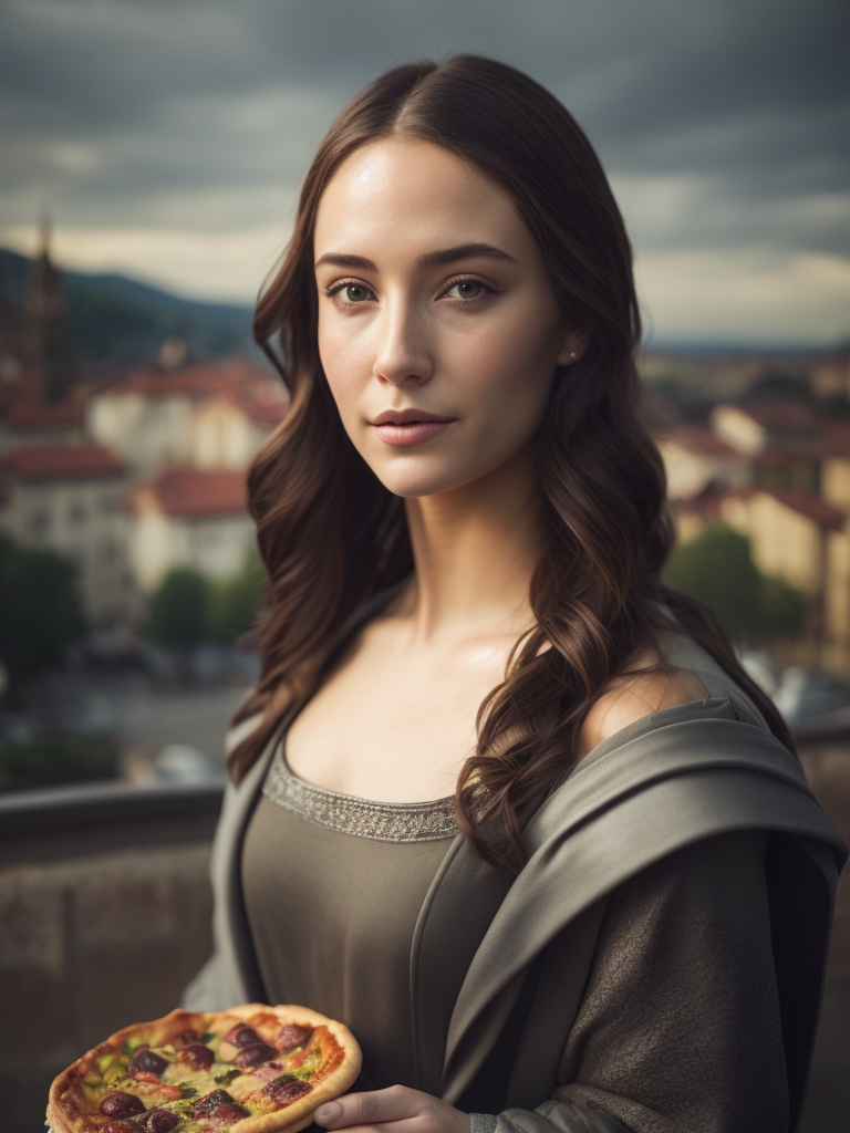 Lumenor AI Image Generation - mona lisa beautiful modern eating slize ...
