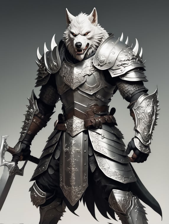 Premium Free ai Images | whire werewolf with armor or two swords