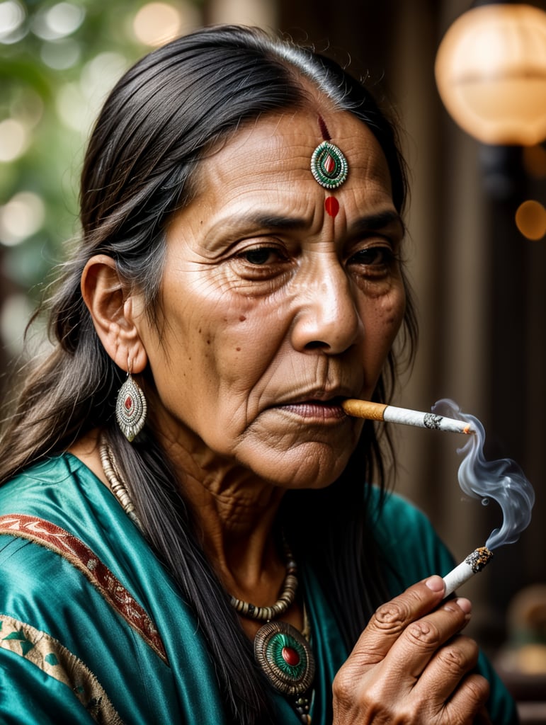 Premium Free ai Images | old native indian lady smoking joint