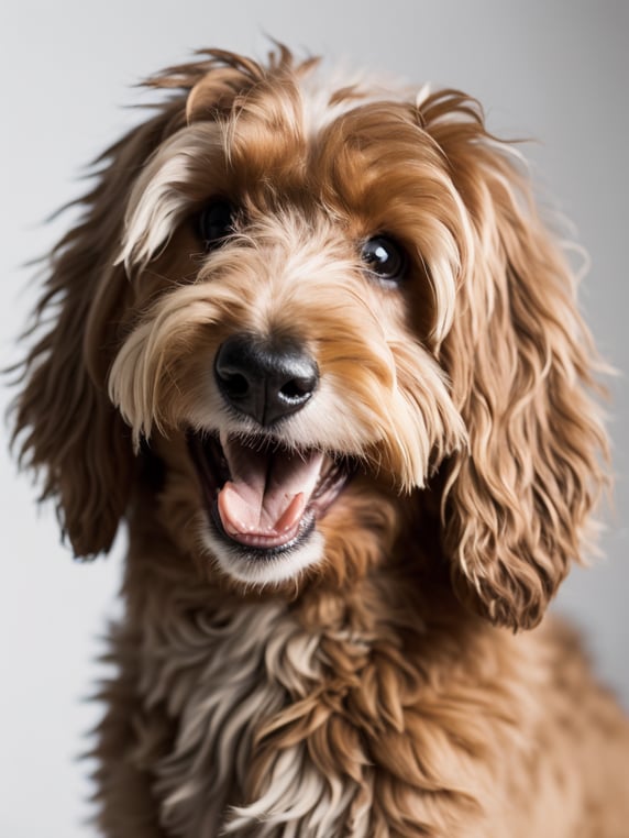 Premium Free ai Images | australian labradoodle smiling on whithe ...