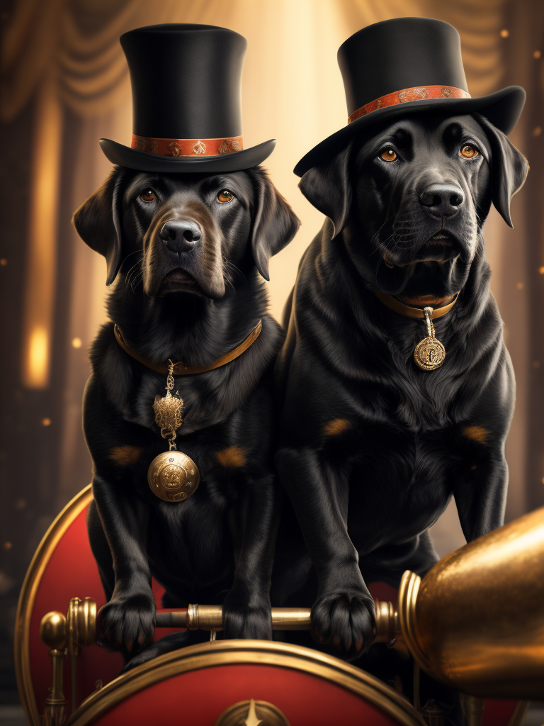 Lumenor AI Image Generation - two black labrador dogs in circus one dog ...