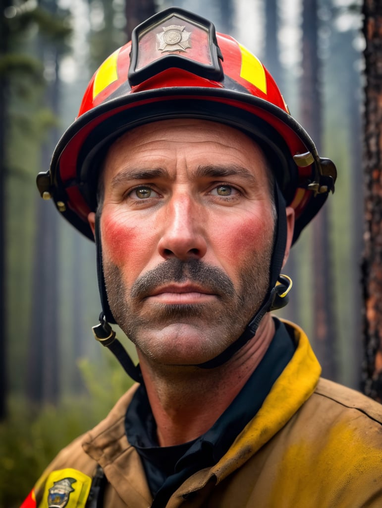 Premium Free ai Images | epic portrait of firefighter forest fire ...