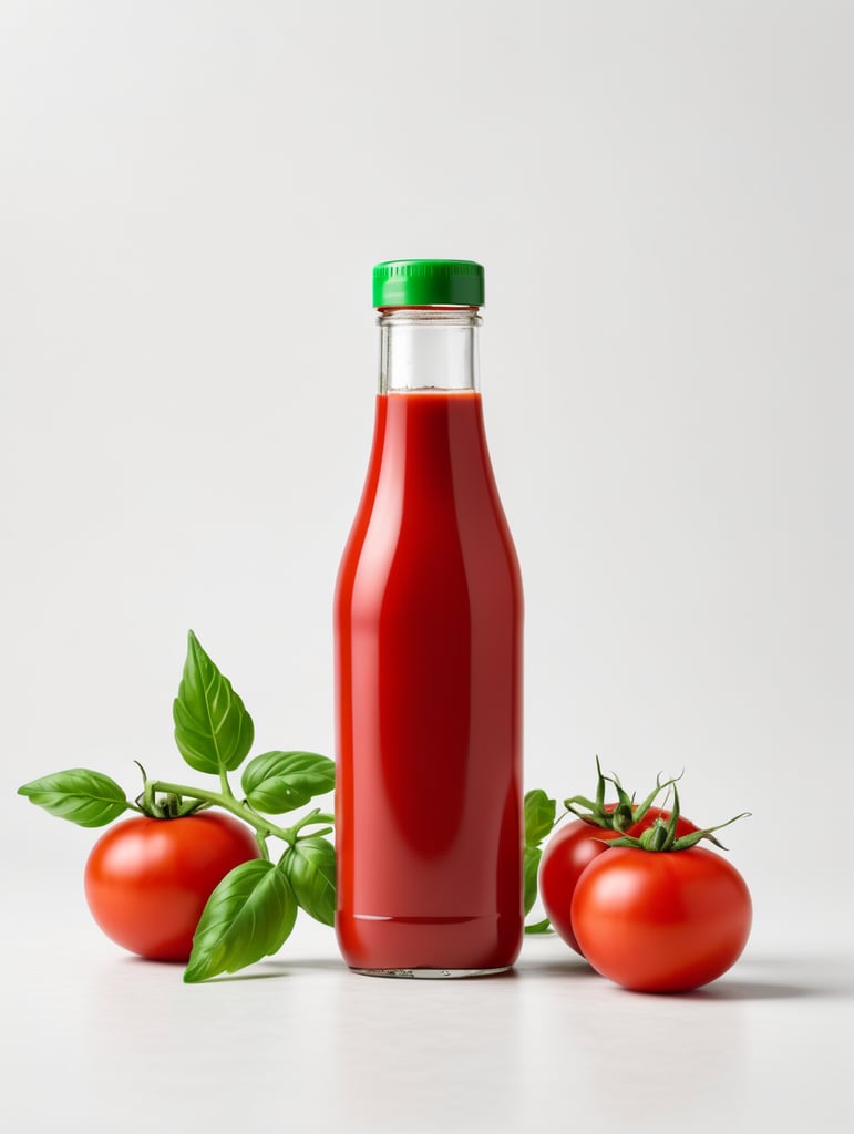 Premium Free ai Images | tomato ketchup bottle red tomato with green ...