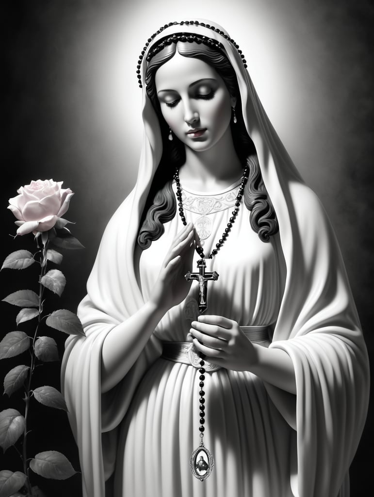 Premium Free ai Images | virgin mary holding roseary with rose in ...